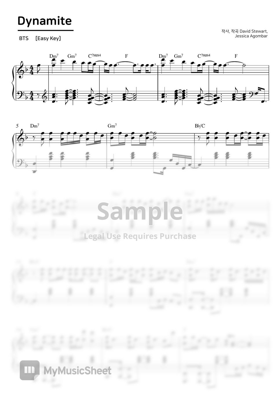 BTS (방탄소년단) - Dynamite (Easy Key Include) Partitura by SweetPiano
