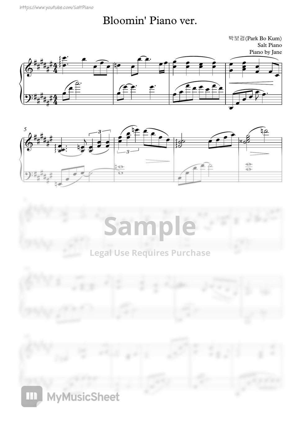 Park Bo Gum - Bloomin' (Piano ver.) Sheets by Salt Piano