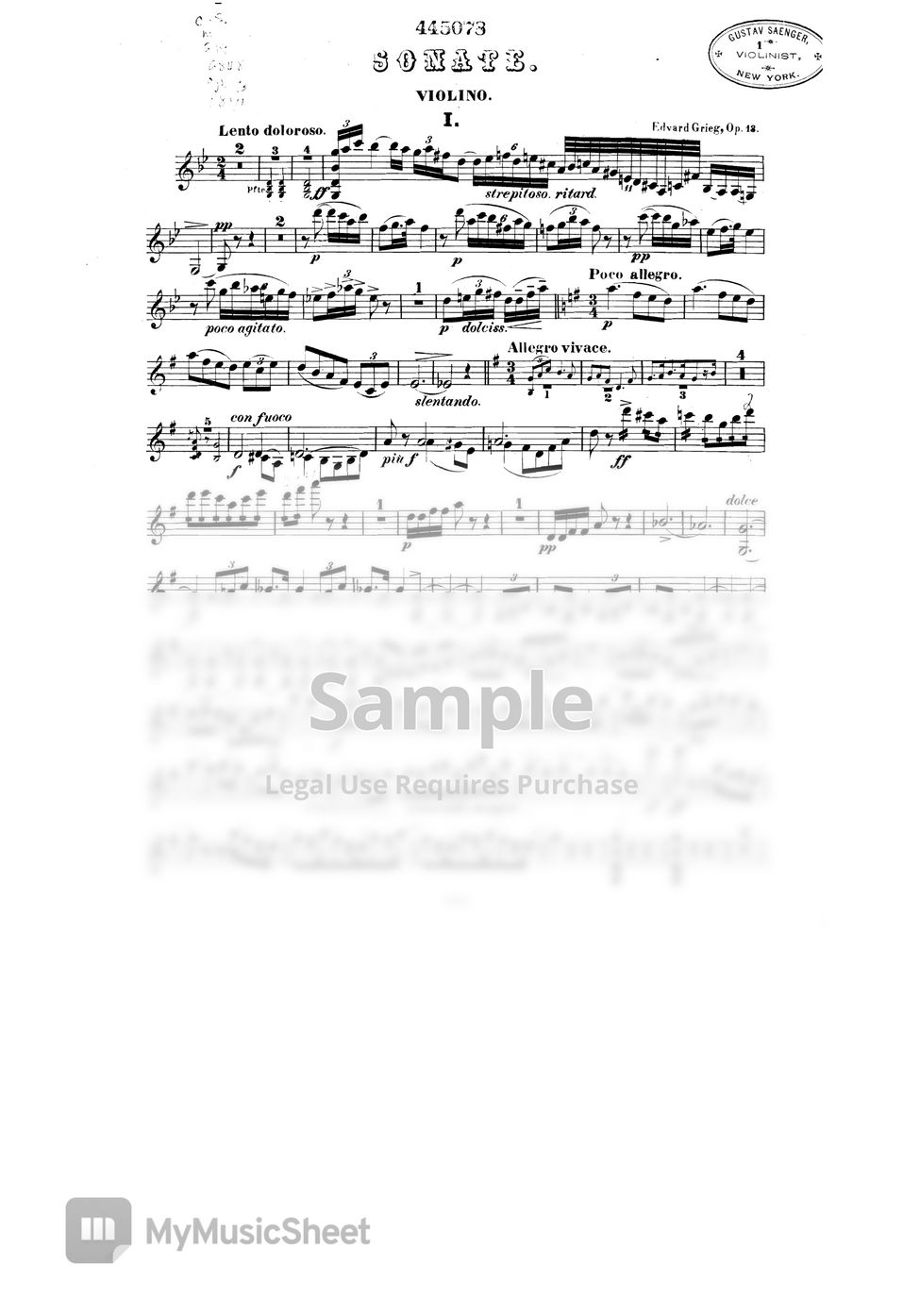 Edvard Grieg - Violin Sonata No. 2, Op. 13 Sheets by Original Sheet