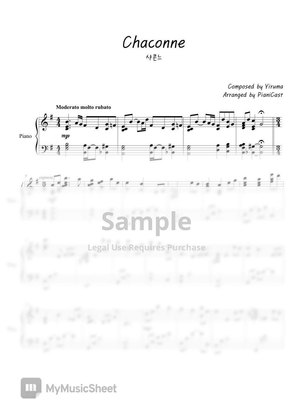 Chaconne - Yiruma | Piano Sheet Music