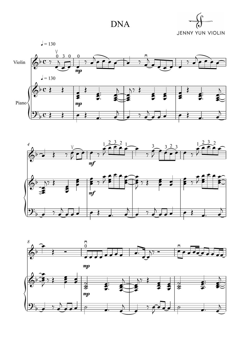 Bts Dna Violin Solo 악보 By Jenny Yun