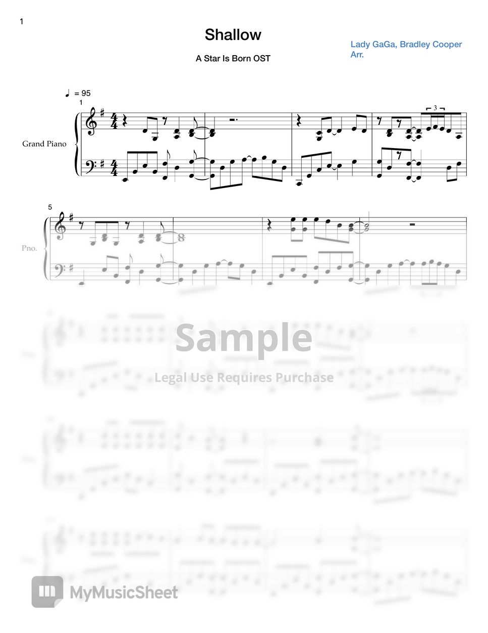 Lady GaGa, Bradley Cooper - Shallow (A Star Is Born) 악보 by 룰루냔냐 ...