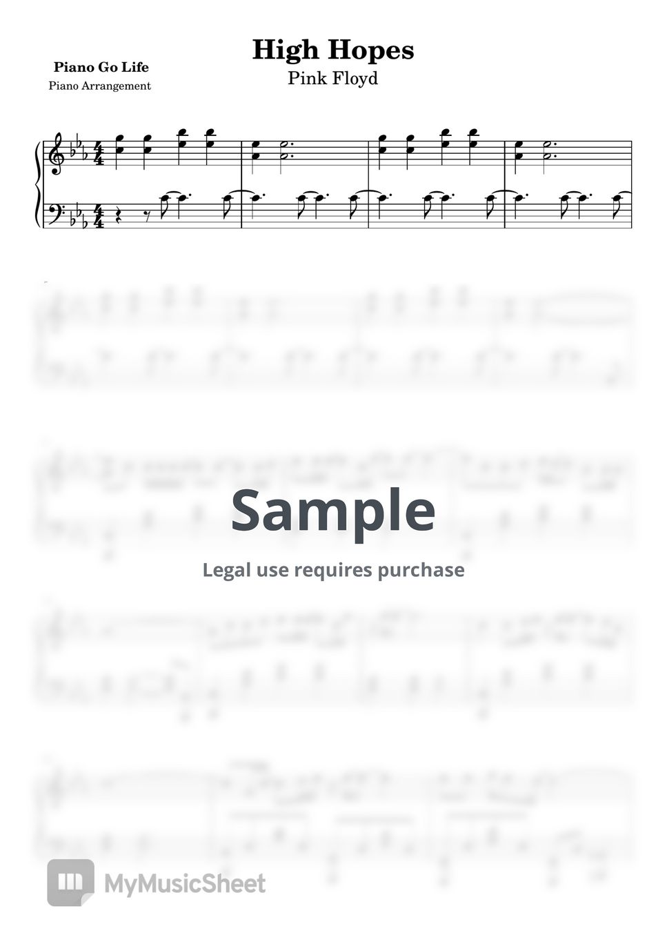 Pink Floyd - High Hopes Sheet Music by Piano Go Life