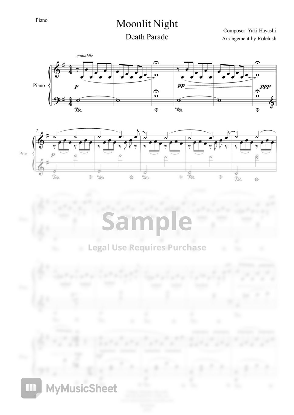 Yuki Hayashi - Death Parade OST - Moonlit Night (piano cover) Sheets by ...