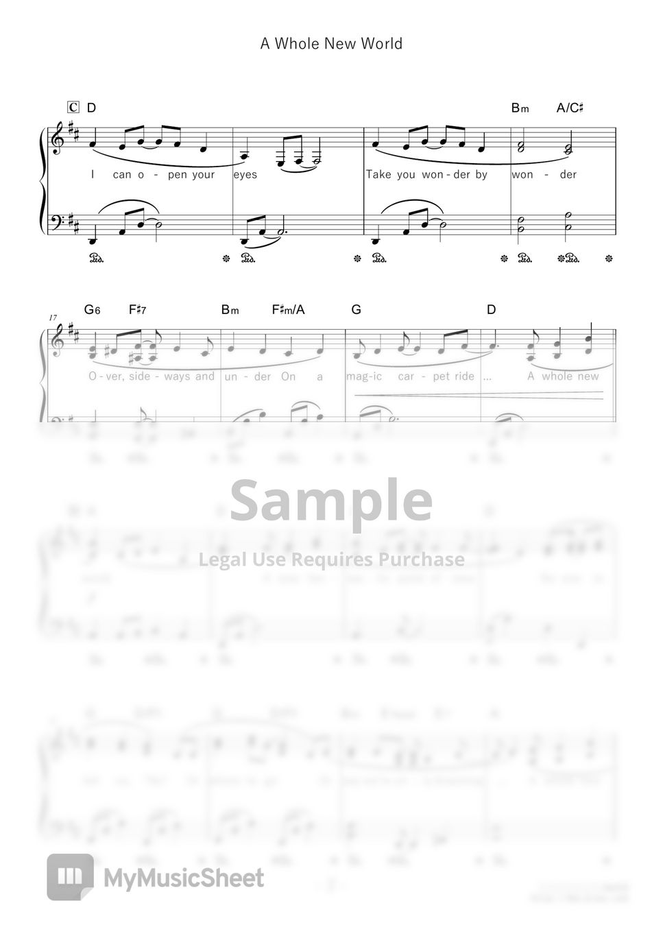 Aladdin - A Whole New World (★★☆☆☆) Sheet Music by D-sun