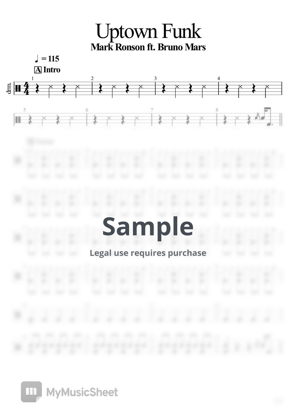 Mark Ronson ft. Bruno Mars - Uptown Funk 악보 by LeslieDrum