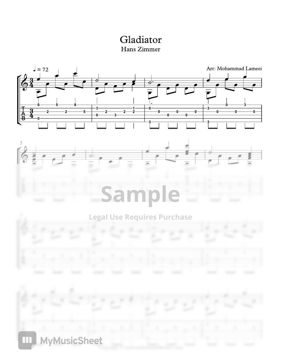 Hans Zimmer - Gladiator (Honor Him) TAB+1 Staff by Mohammad Lameei