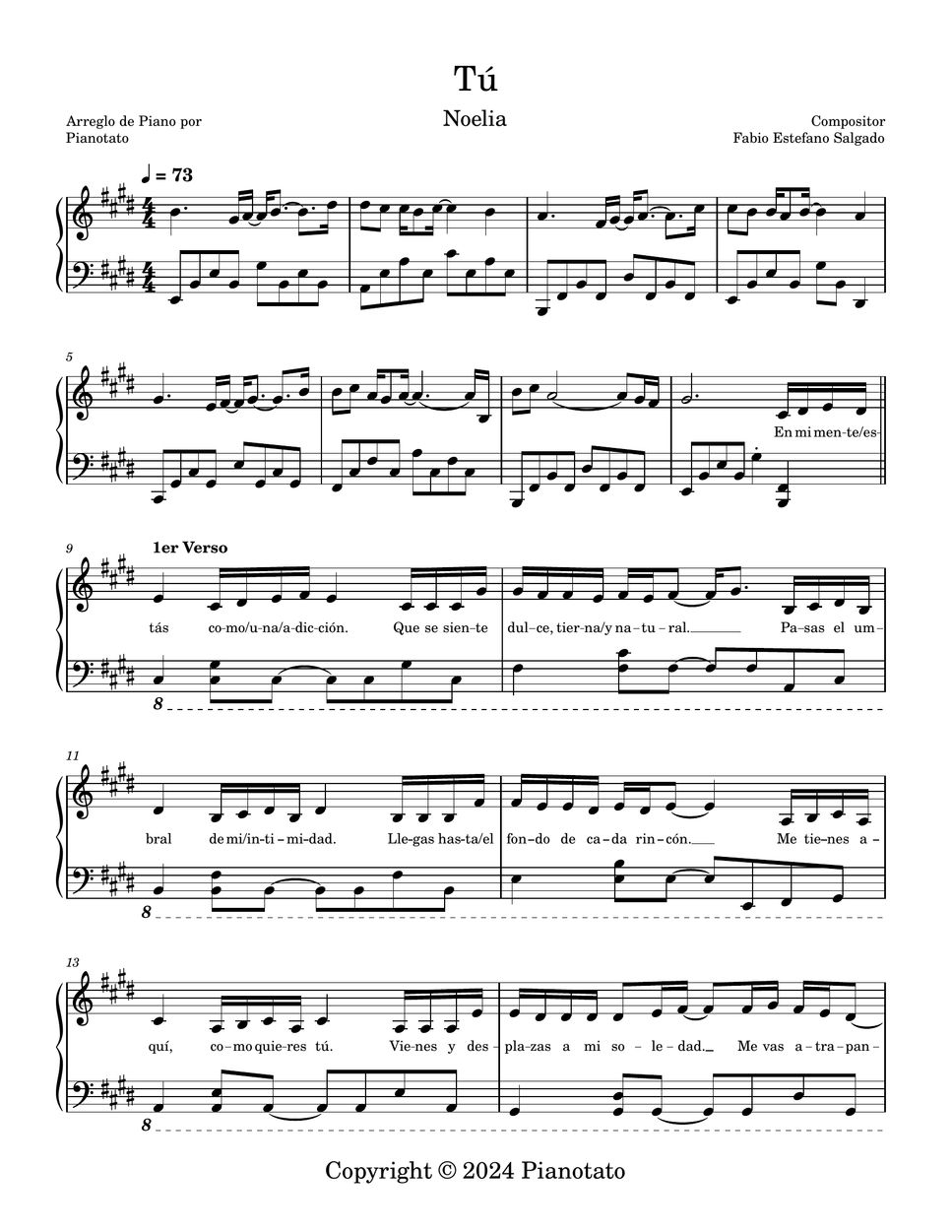 Noelia - Tú Sheet Music by Pianotato