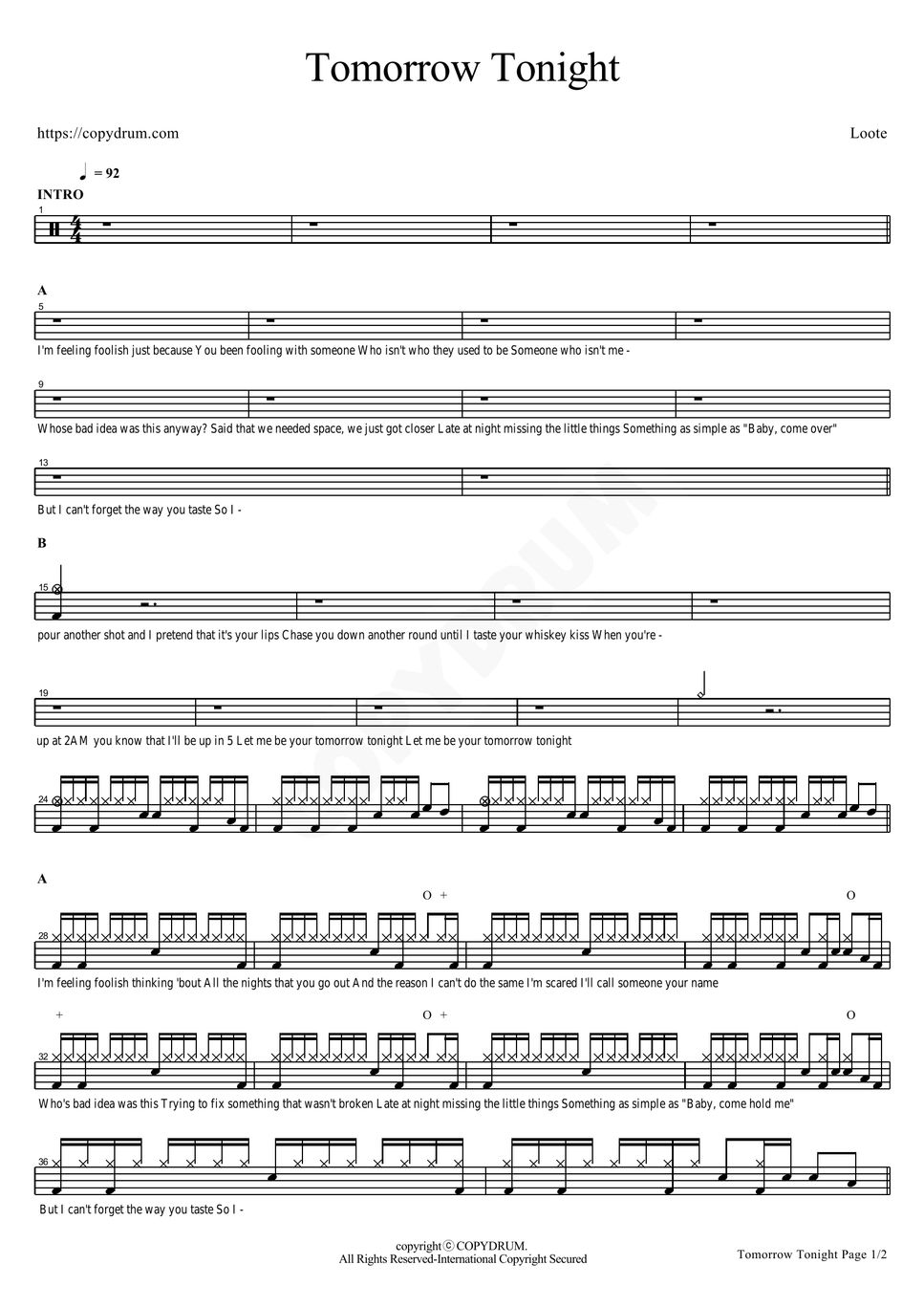 Loote - Tomorrow Tonight Sheets by COPYDRUM
