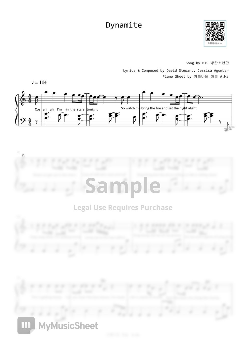 BTS 방탄소년단 - Dynamite (Level 3 - C Key) Partitura by A.Ha