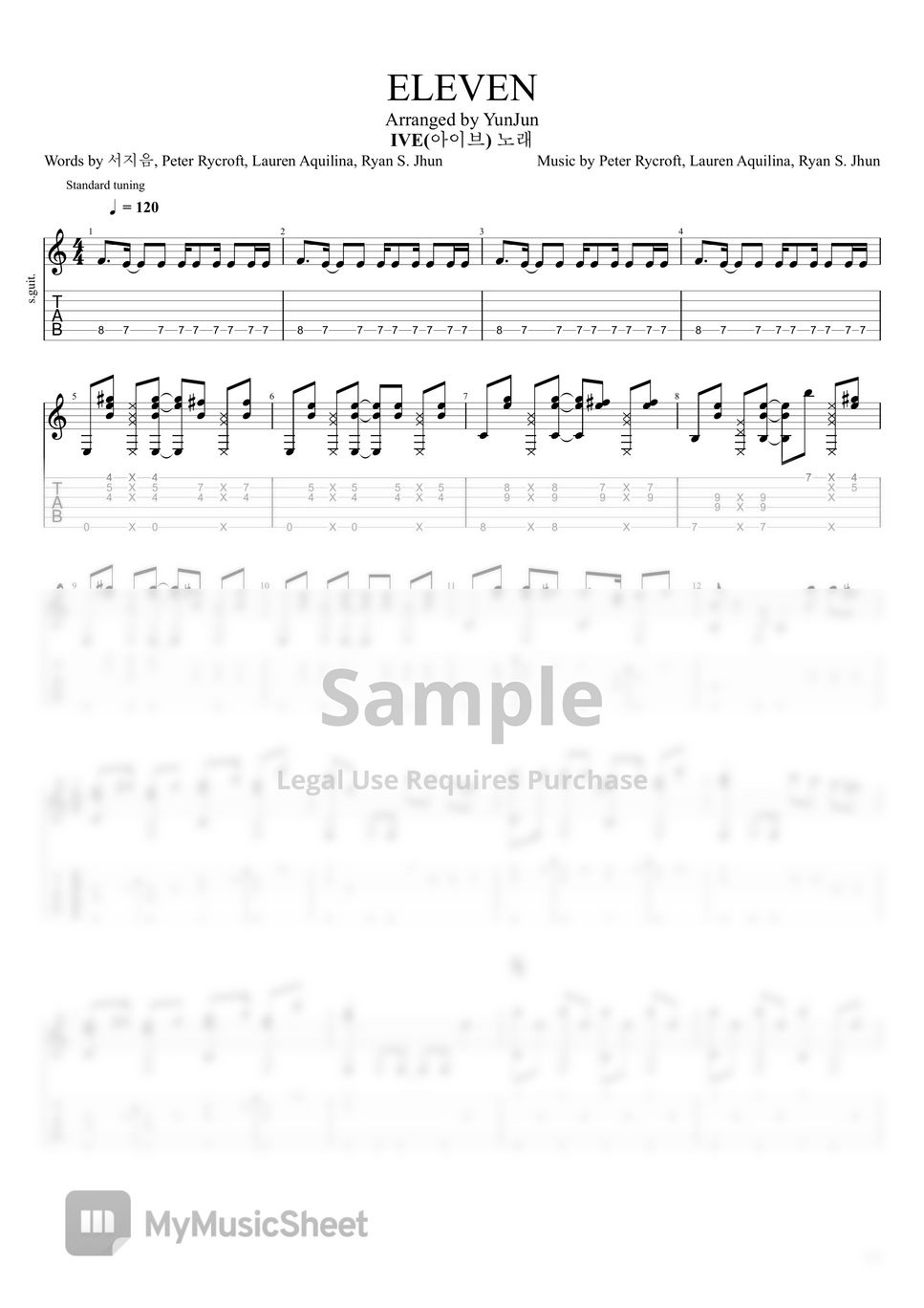 아이브(IVE) - ELEVEN (Fingerstyle Guitar) Sheets by YunJun