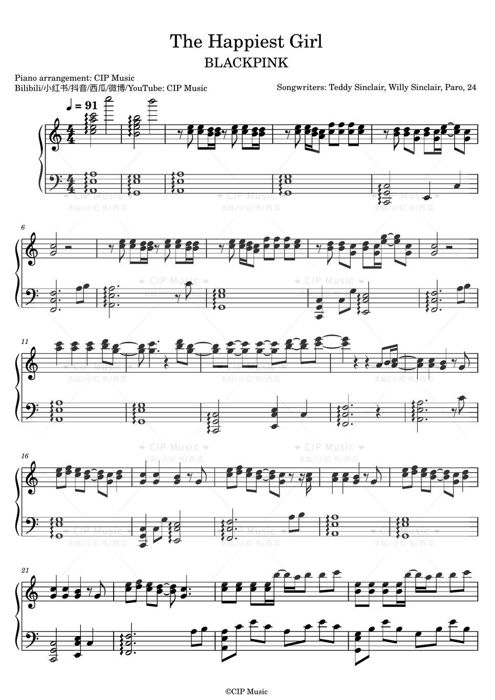 Blackpink The Happiest Girl 2 Versions Included Sheets By Cip Music