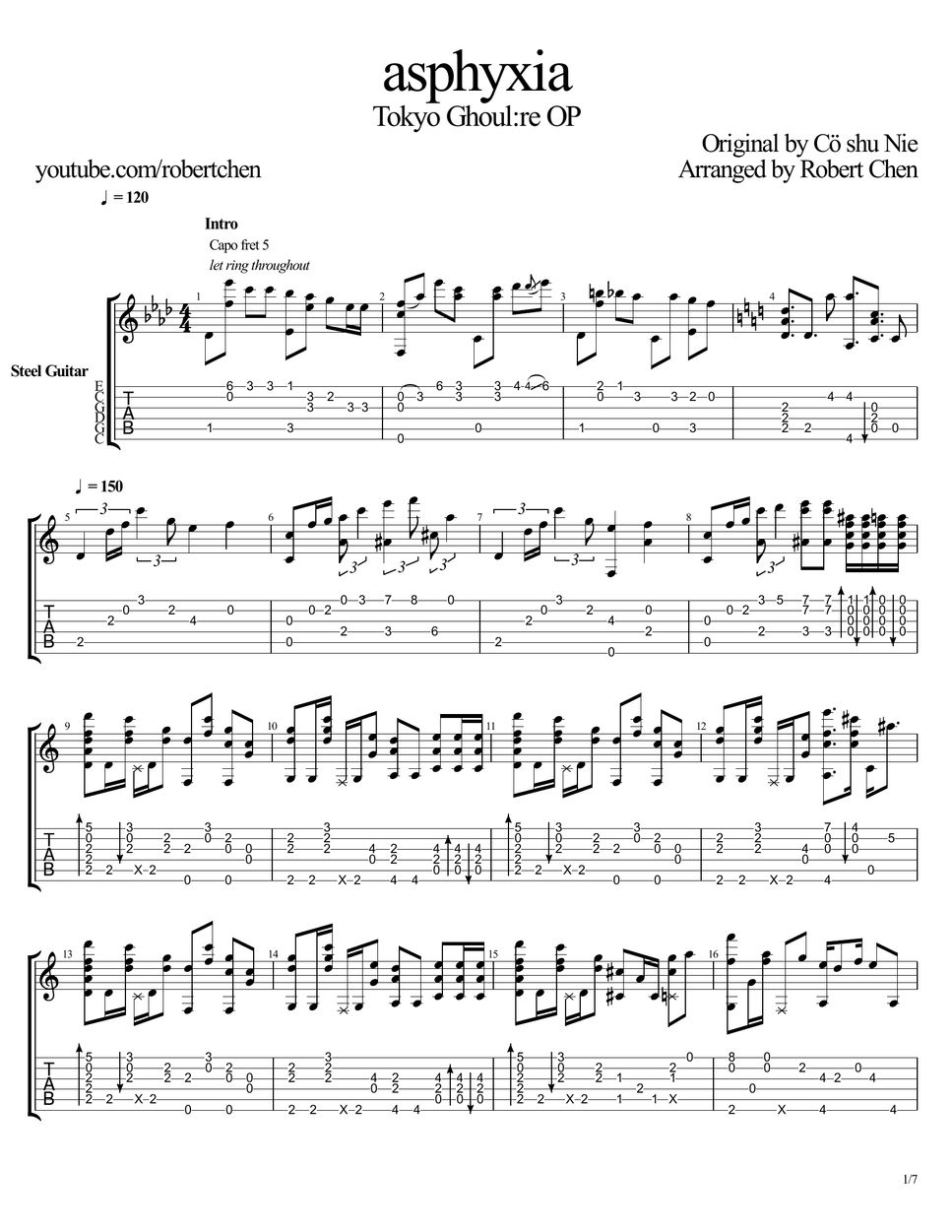 Cö shu Nie - Tokyo Ghoul:re OP - "asphyxia" Sheets by Robert Chen