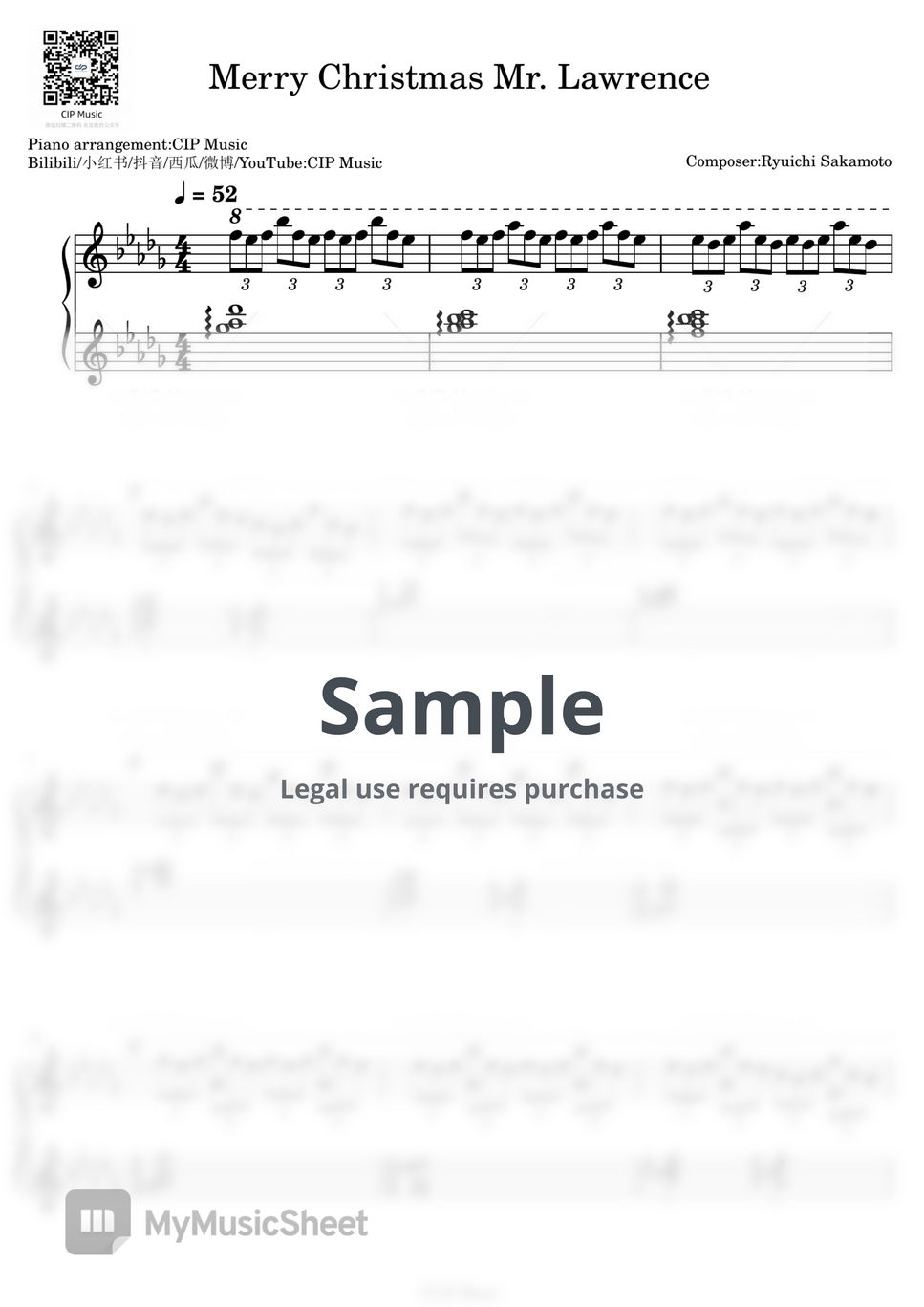 Ryuichi Sakamoto - Merry Christmas Mr. Lawrence Sheets by CIP Music