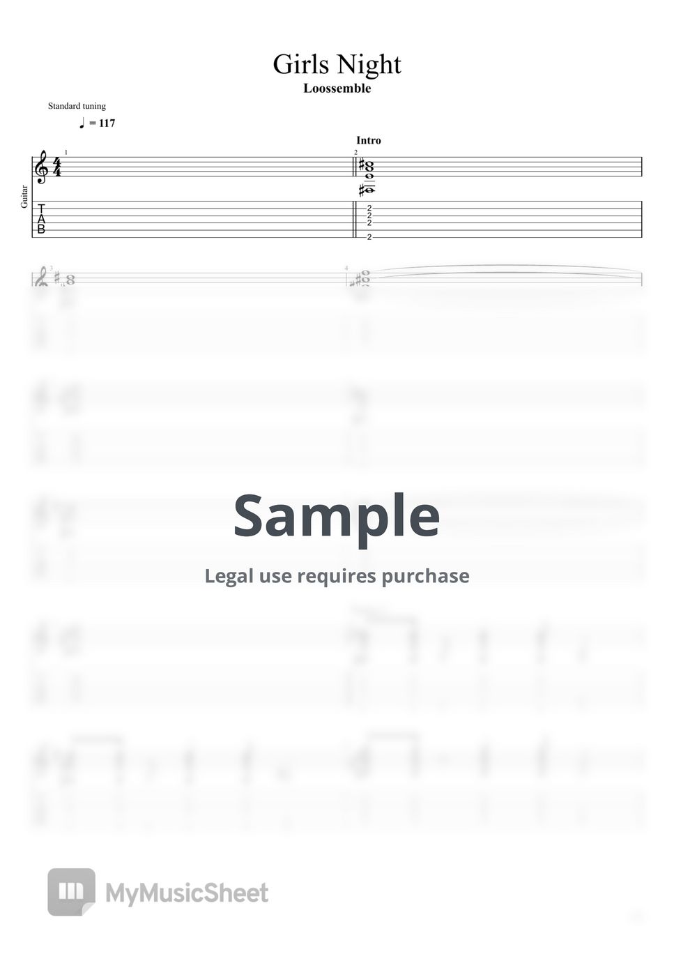 Loossemble - Girls' Night Tab + 1staff by Liu Guitar