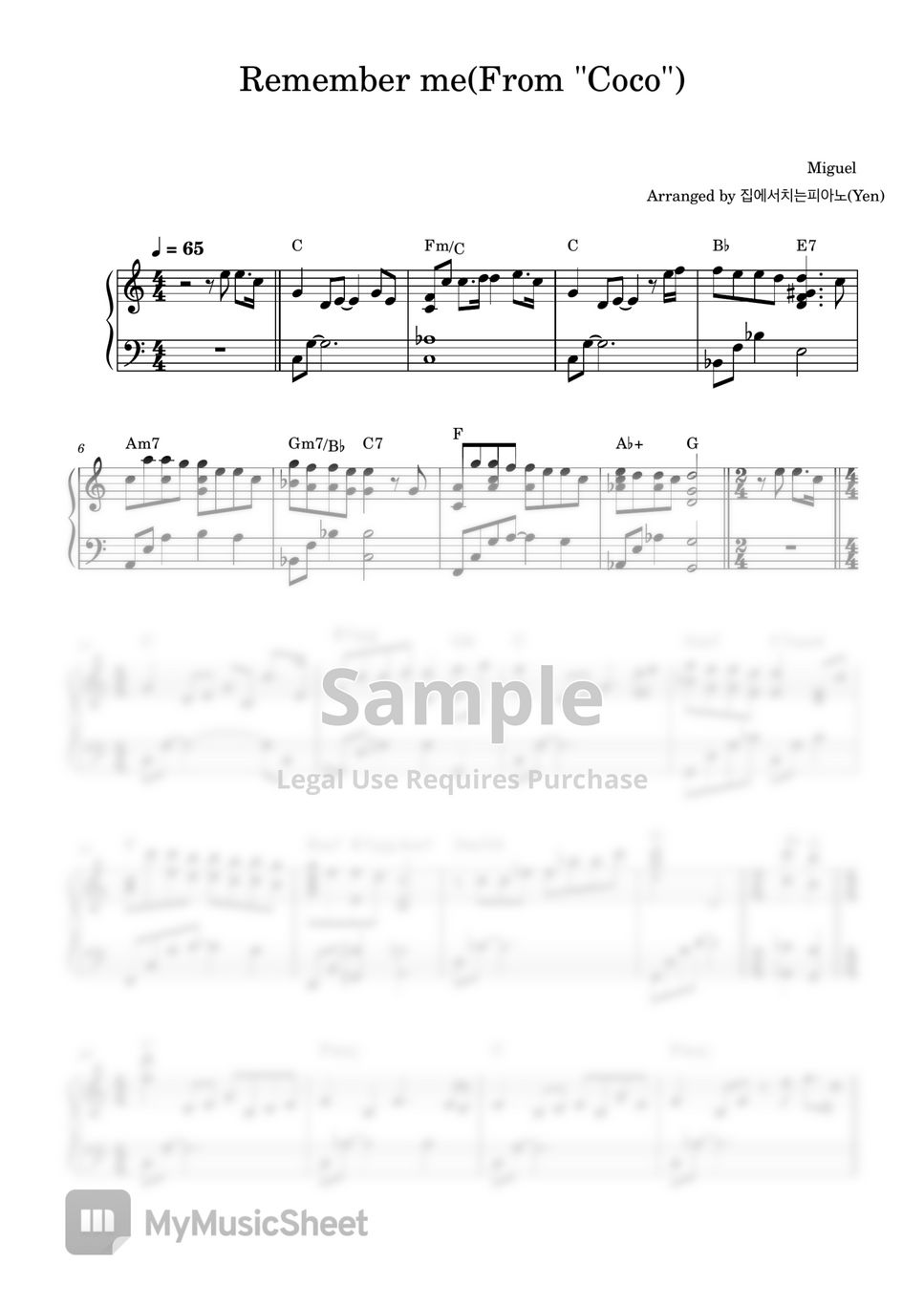 Miguel - Remember Me(from Coco) Sheets by House.Play.Piano3