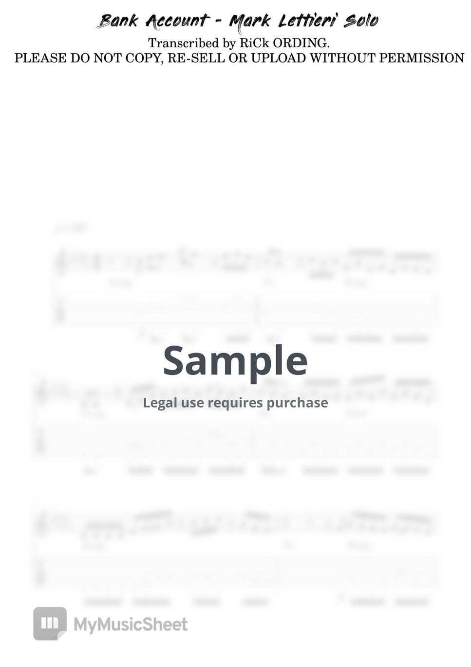 Mark Lettieri - Bank Account Guitar Solo 樂譜 by Rick Ording