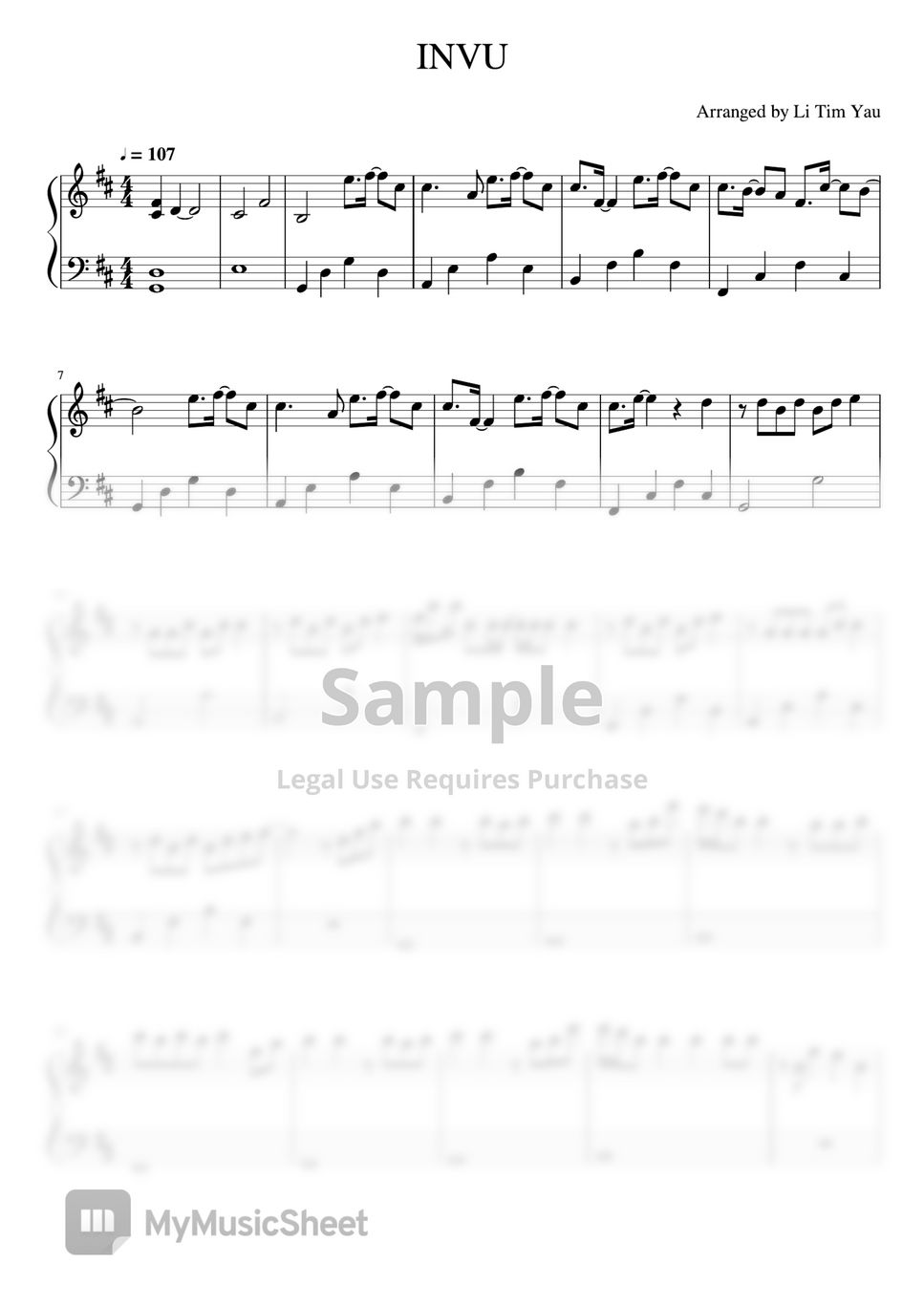 Taeyeon (태연) - INVU (Piano Cover) Sheets by Li Tim Yau