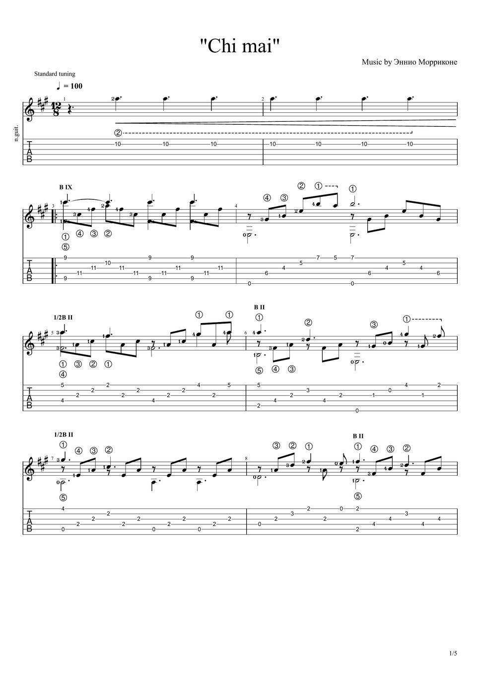 Ennio Morricone - "Chi mai" 타브