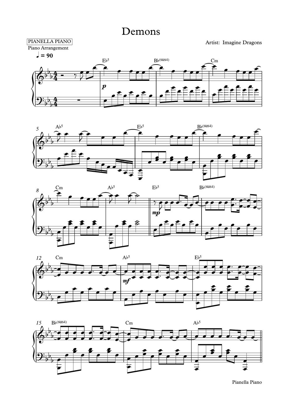 Imagine Dragons - Demons (Piano Sheet) Sheets by Pianella Piano