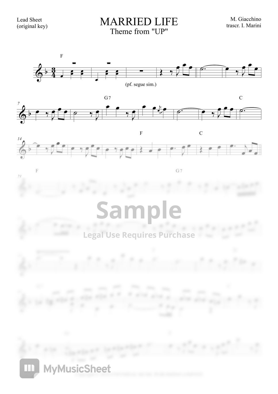 MARRIED LIFE - Up! - Lead Sheet Sheet Music by Ivan Marini