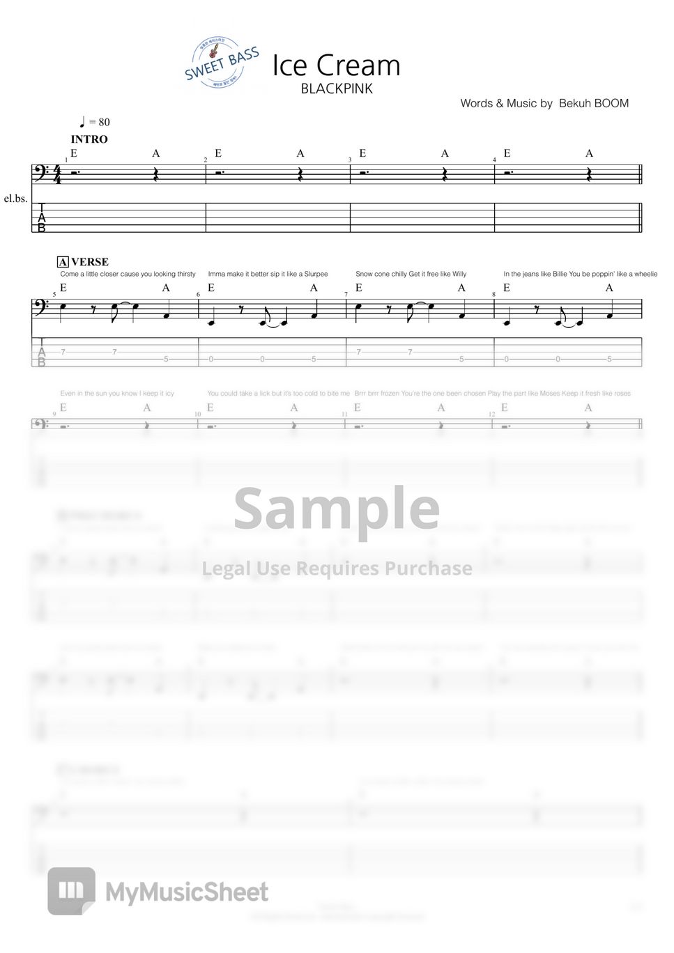 BLACKPINK - Ice Cream(with Selena Gomez) [Original ver.] (Bass) Sheet ...