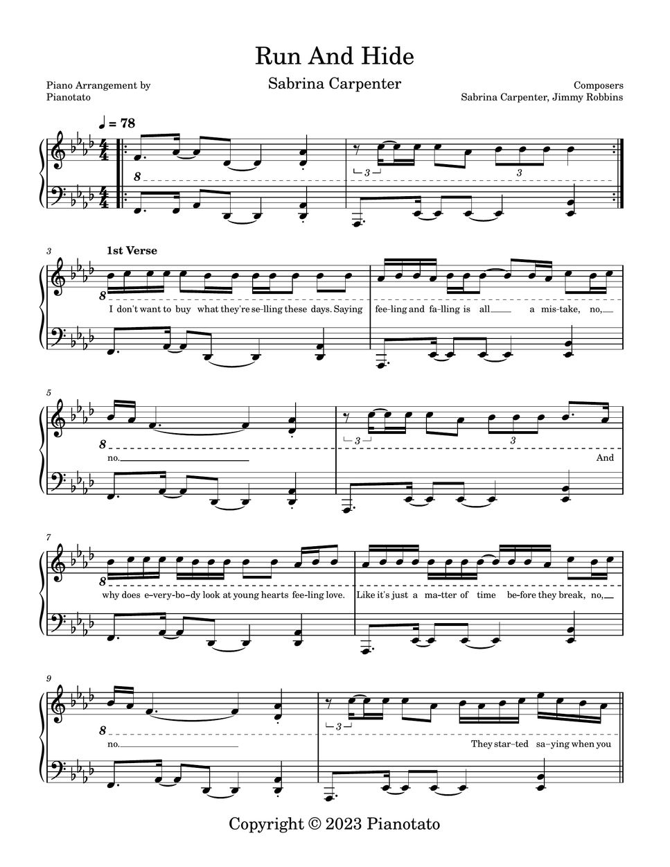 Sabrina Carpenter - Run And Hide 악보 by Pianotato