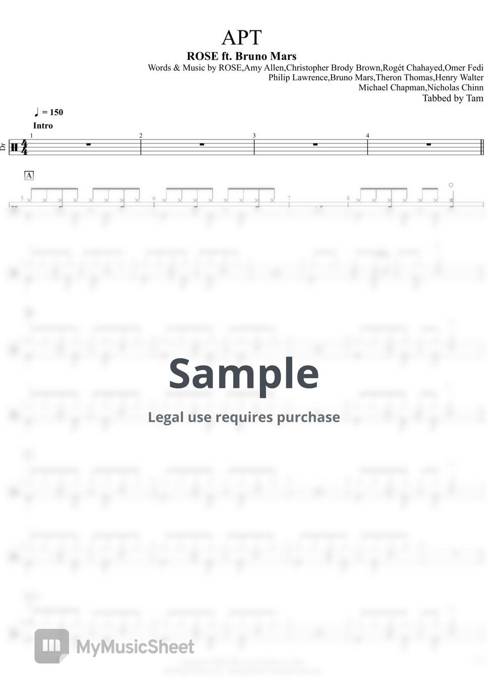 ROSÉ & Bruno Mars - APT. (ROSÉ / Bruno Mars / APT / 鼓譜 / 樂譜 / 爵士鼓 / Drums / Pop Music / K-Pop ...