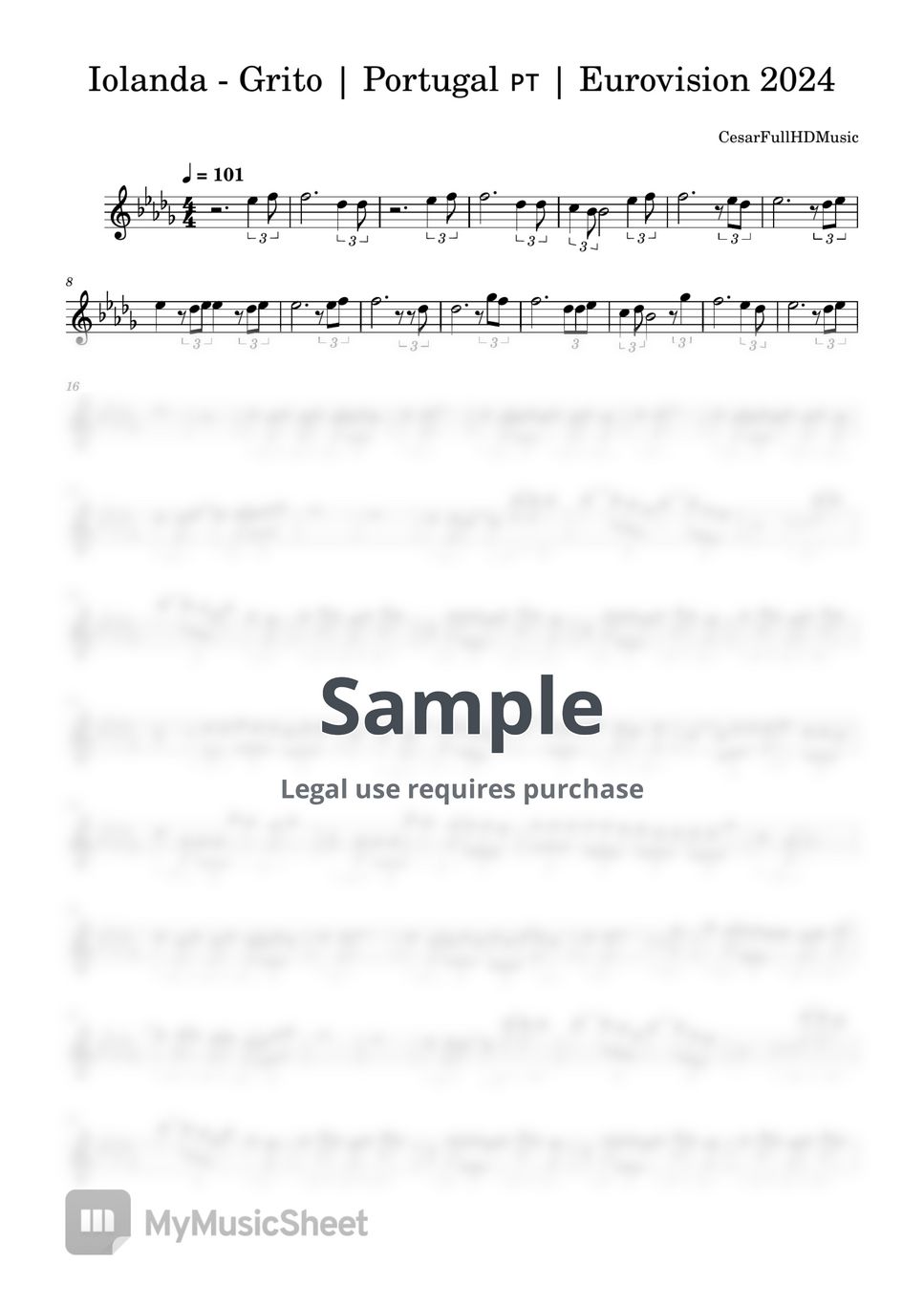 Iolanda - Grito - Portugal 🇵🇹 - Eurovision 2024 Sheets