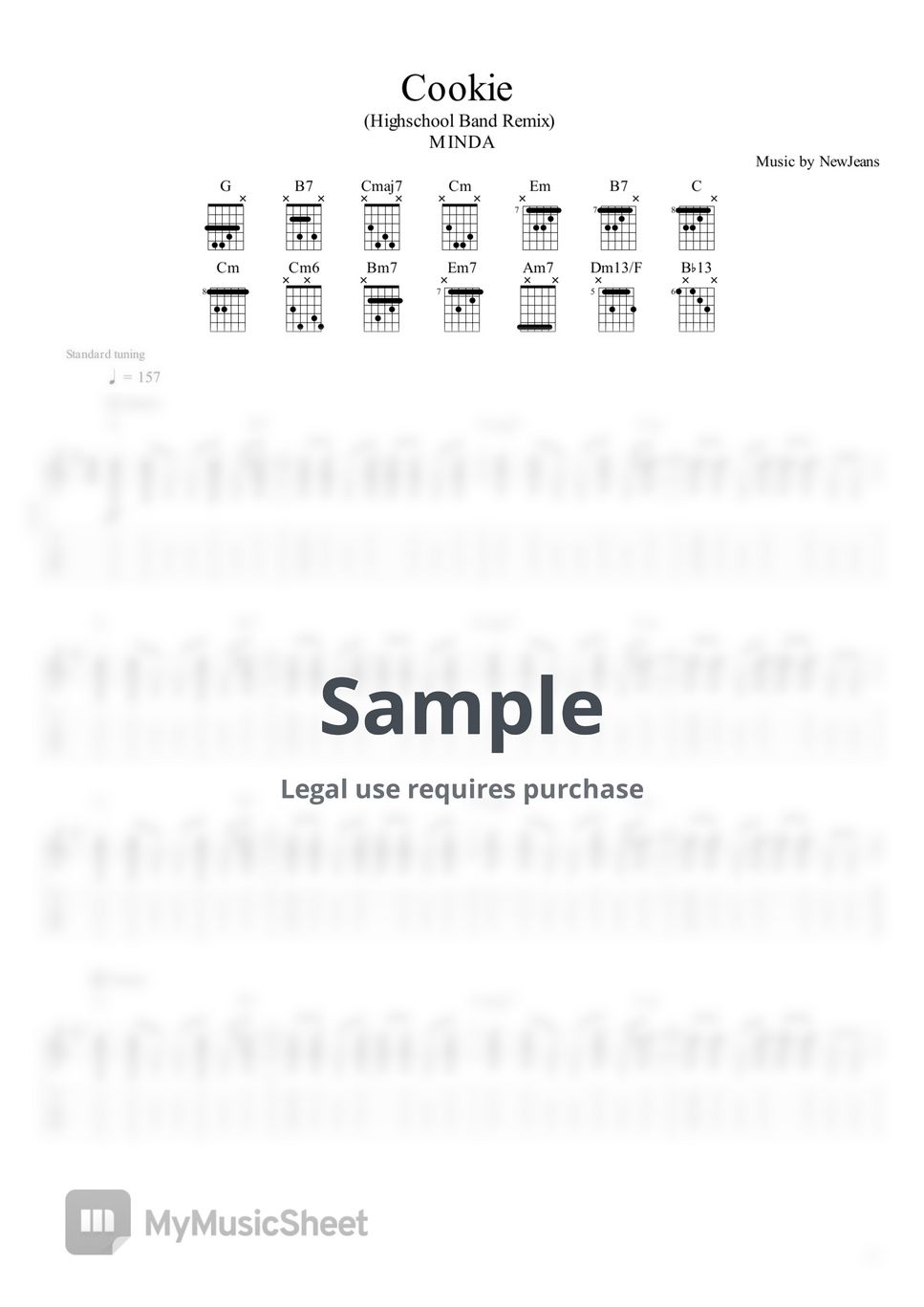 MINDA (민다) - 뉴진스 - 'Cookie' (Highschool Band Remix) 기타 타브/코드 악보 Sheets ...