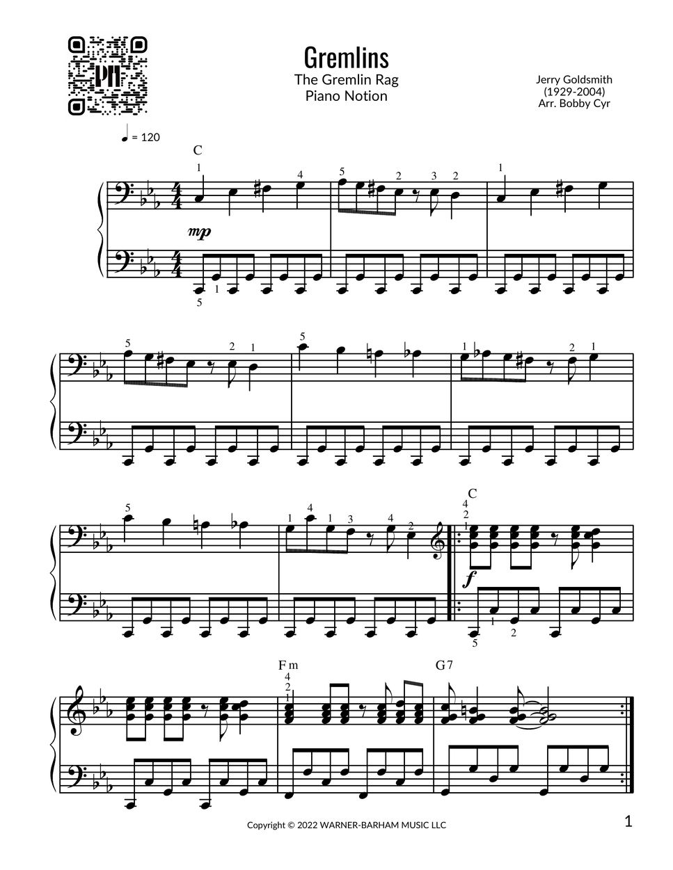 Jerry Goldsmith - Gremlins (Piano Solo) Sheets by Piano Notion