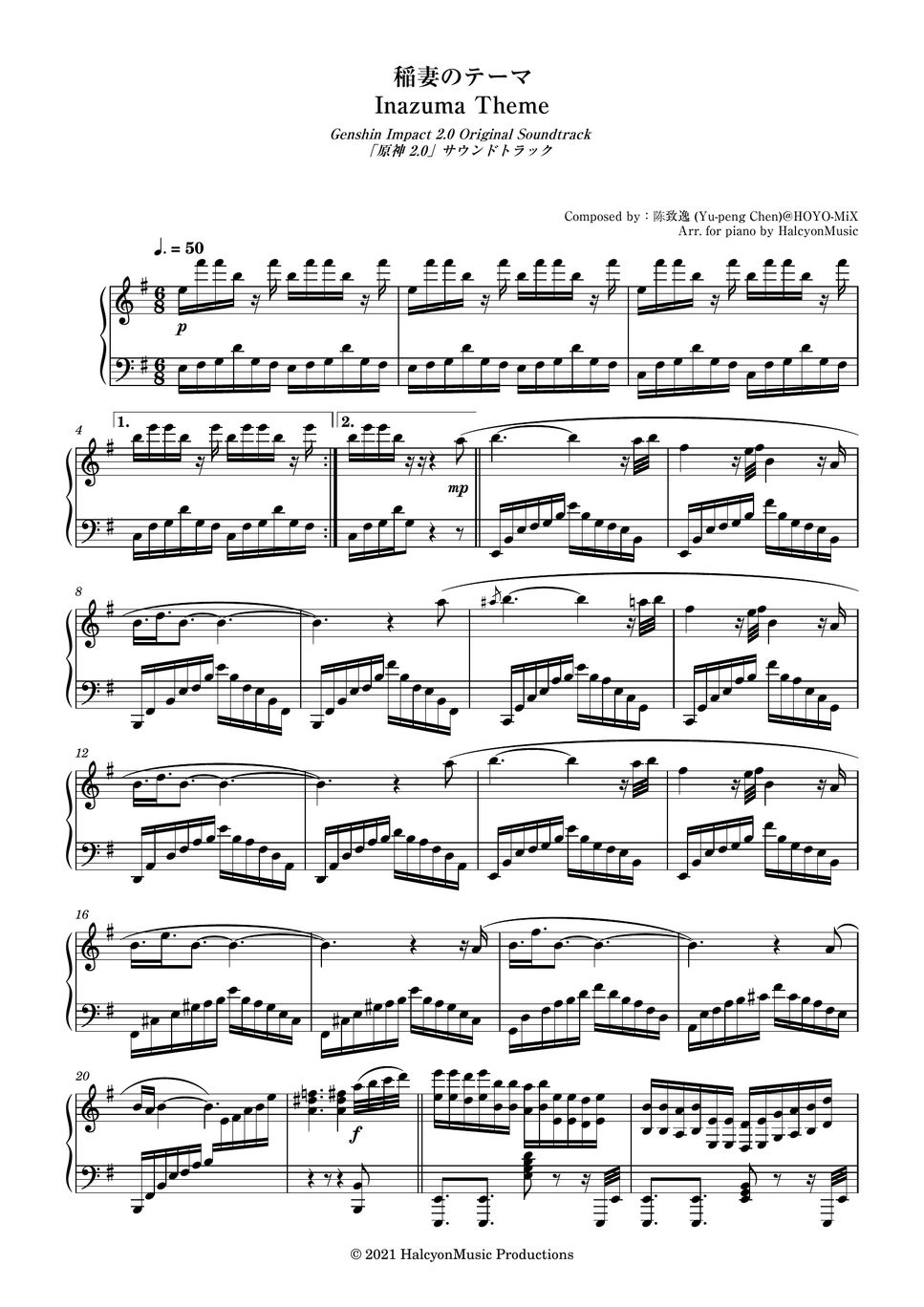 Yu-peng Chen@HOYO-MiX - Inazuma Theme (from Genshin Impact 2.0) Sheets ...