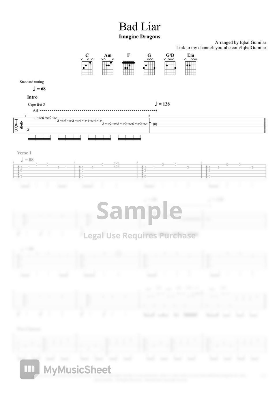 Imagine Dragons - Bad Liar Sheet Music by Iqbal Gumilar