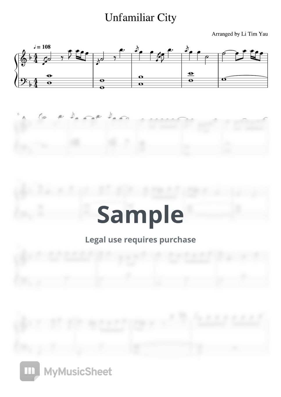 AGA - Unfamiliar City (Piano Cover) Sheet Music by Li Tim Yau