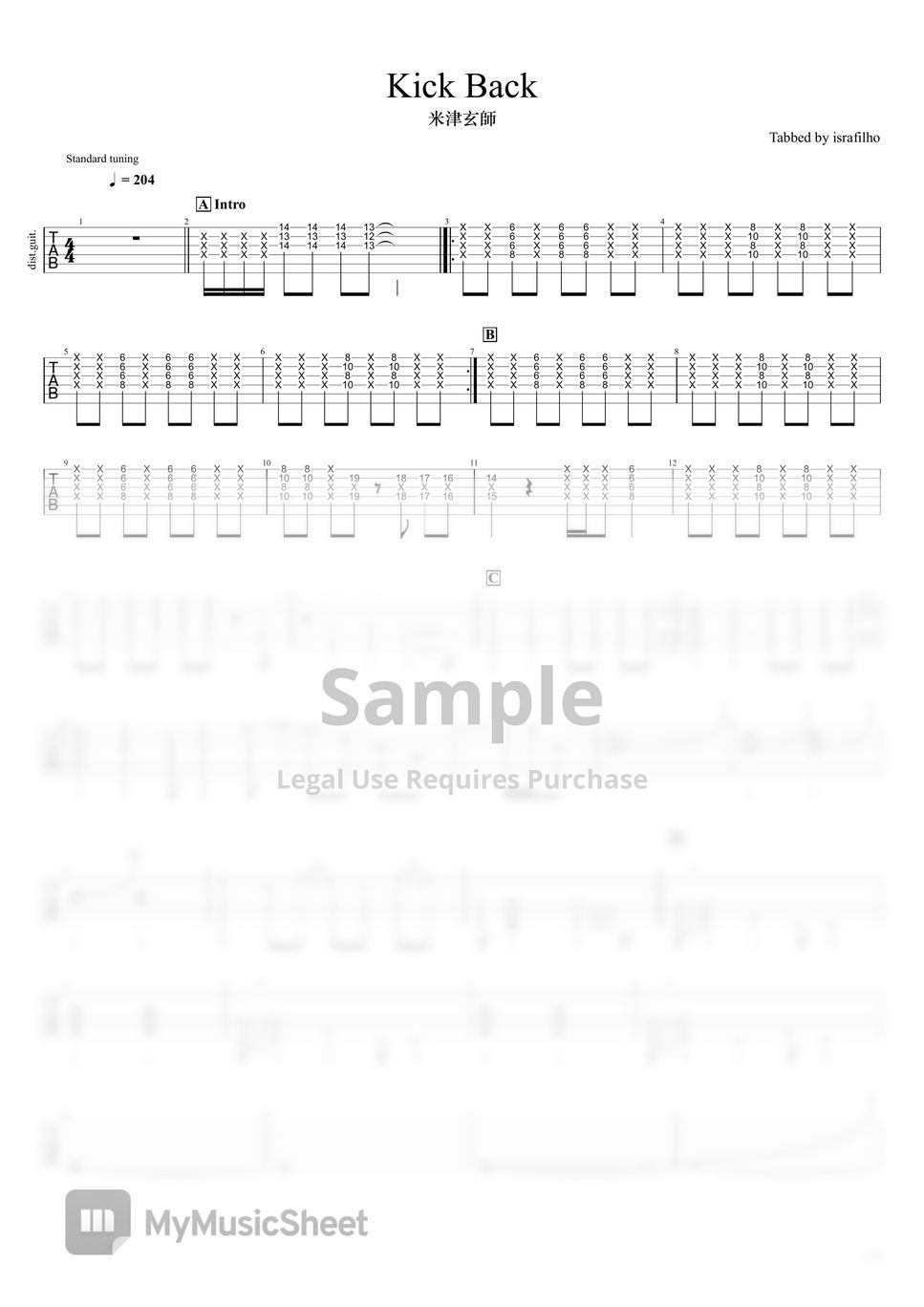米津玄師 - Kick Back Sheet Music by israfilho