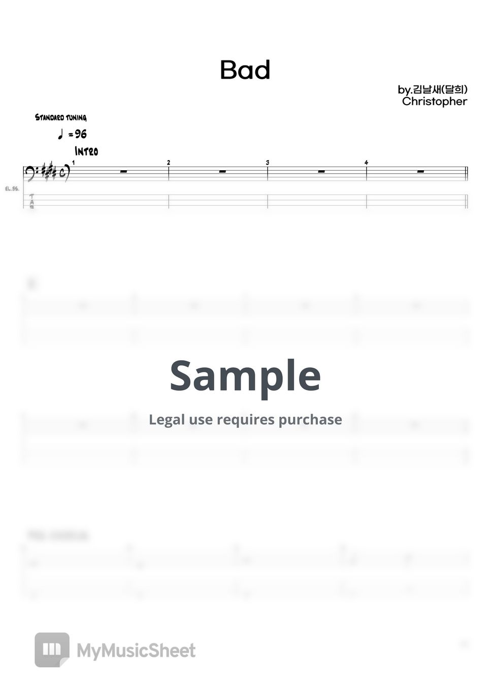Christopher - BAD Tab + 단선 악보 by 김날새