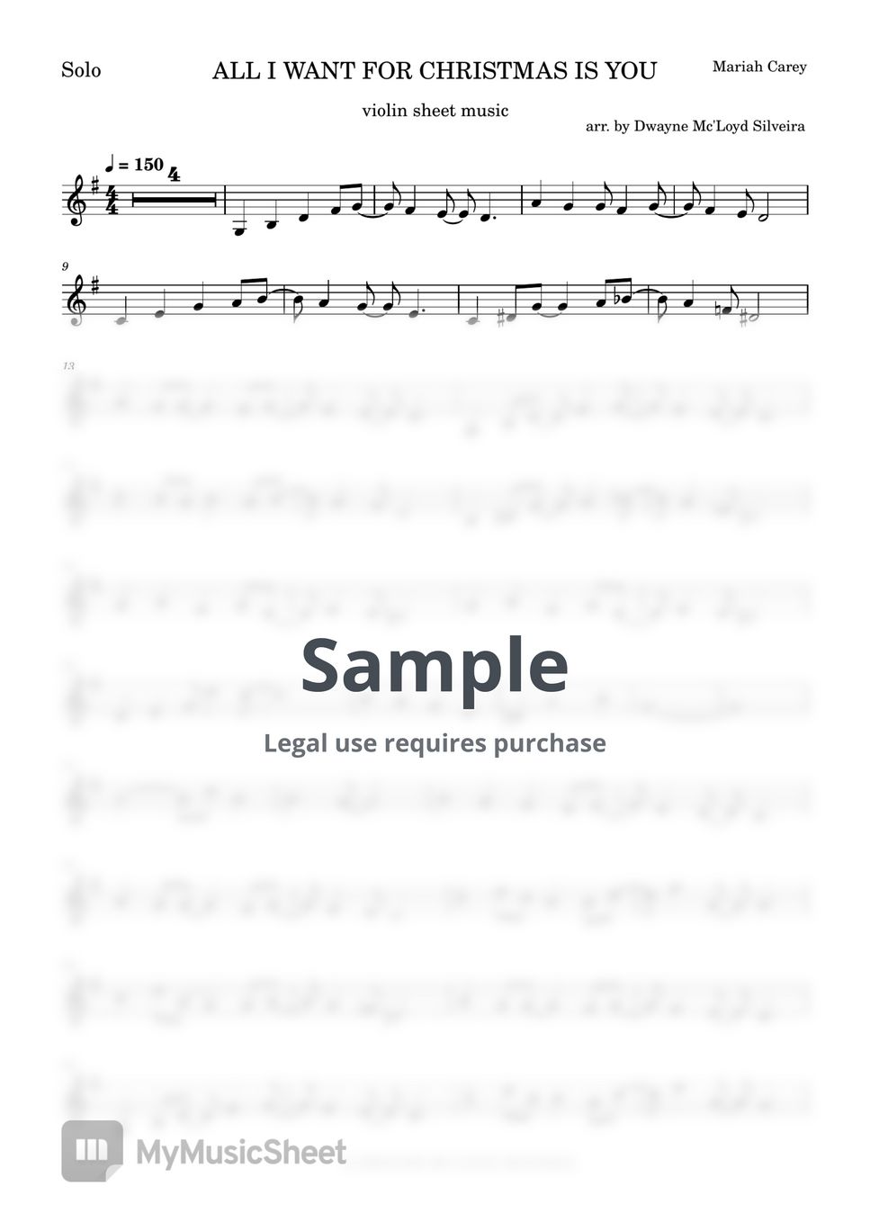 Mariah Carey - All I Want For Christmas Is You Sheets by Dwayne Mc'Loyd ...