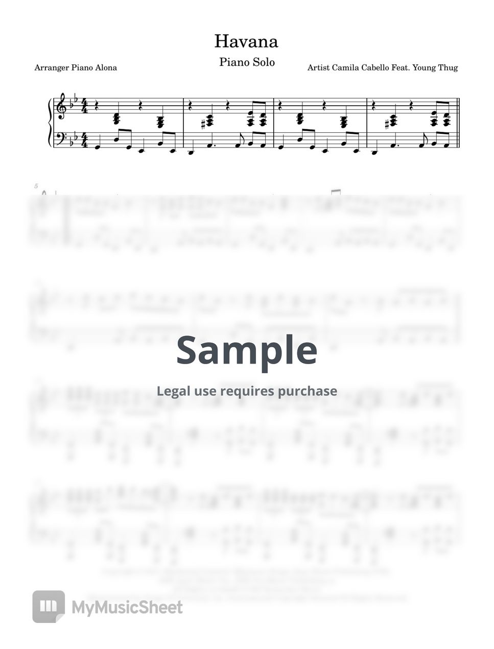 Camila Cabello - Havana 악보 by Piano Alona