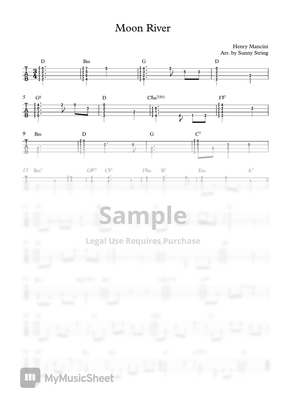 Henry Mancini - Moon River (Jazz Finger Style.ver) Sheets by Sunny String