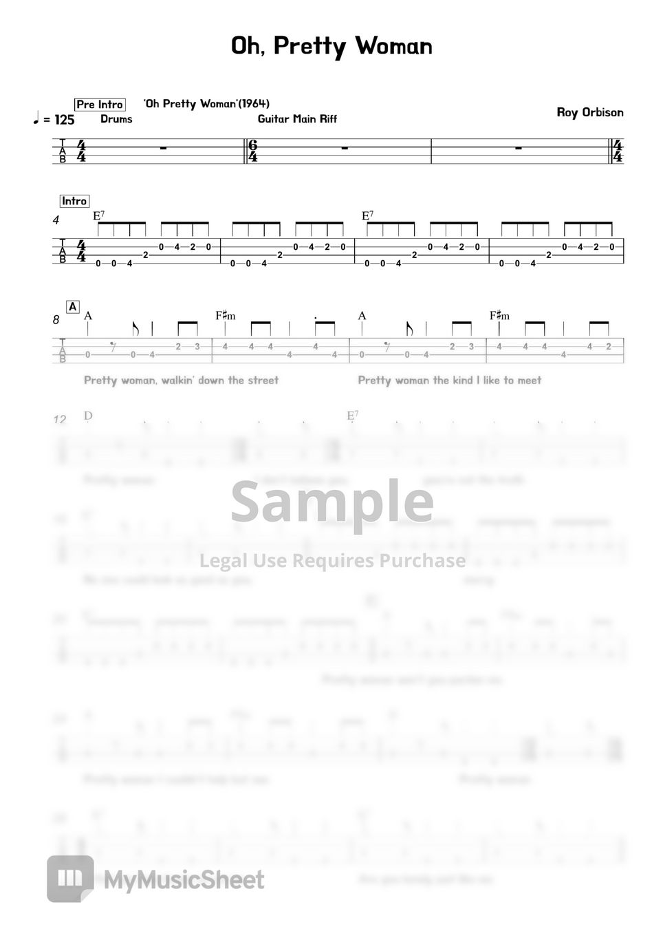 Roy Orbison - Oh, Pretty Woman Sheets by 김미(Kimme)