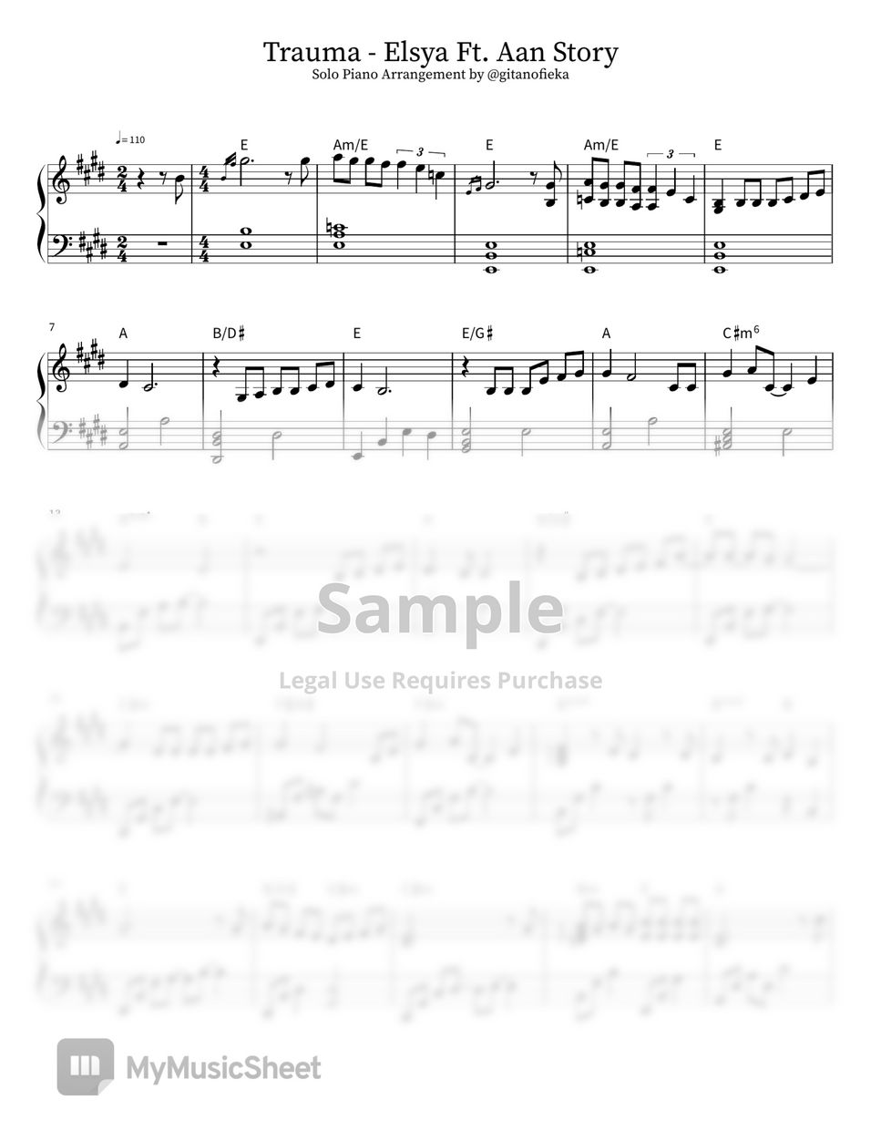 Elsya Ft. Aan Story - Trauma Sheet Music by Gita Nofieka