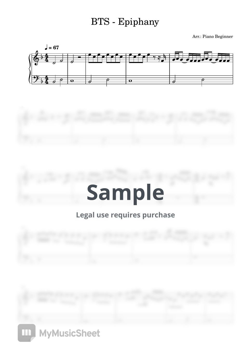 BTS - Epiphany Sheets by Piano Beginner