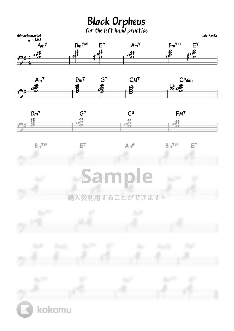 Ruiz Bonfa Black Orpheus 黒いオルフェ For The Left Hand Practice 楽譜 By