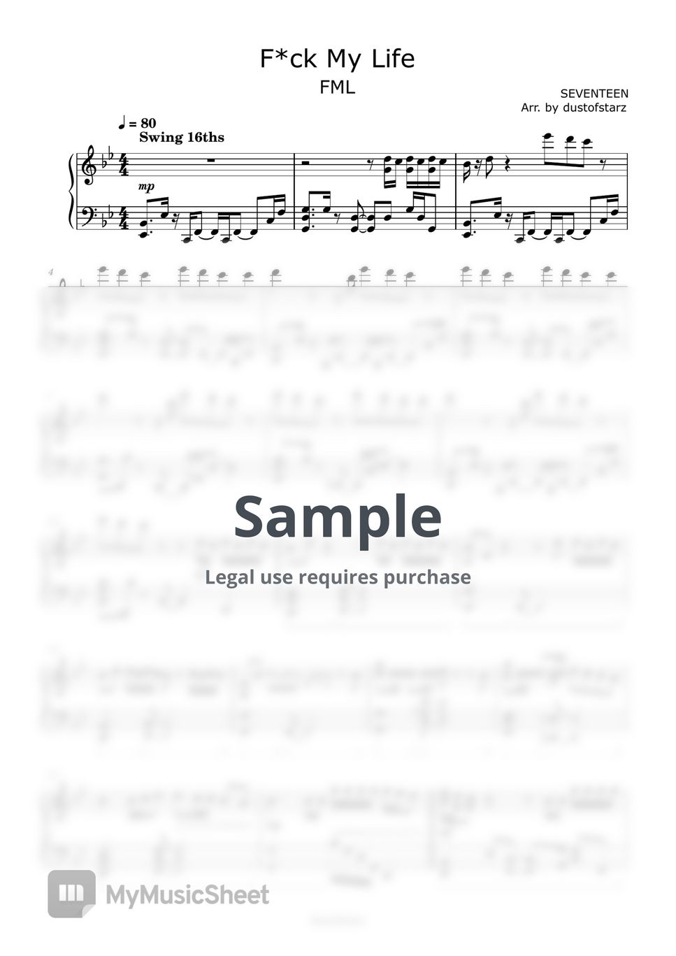 SEVENTEEN - F*ck My Life Piano Sheet Music PDF | dustofstarz | mymusic5