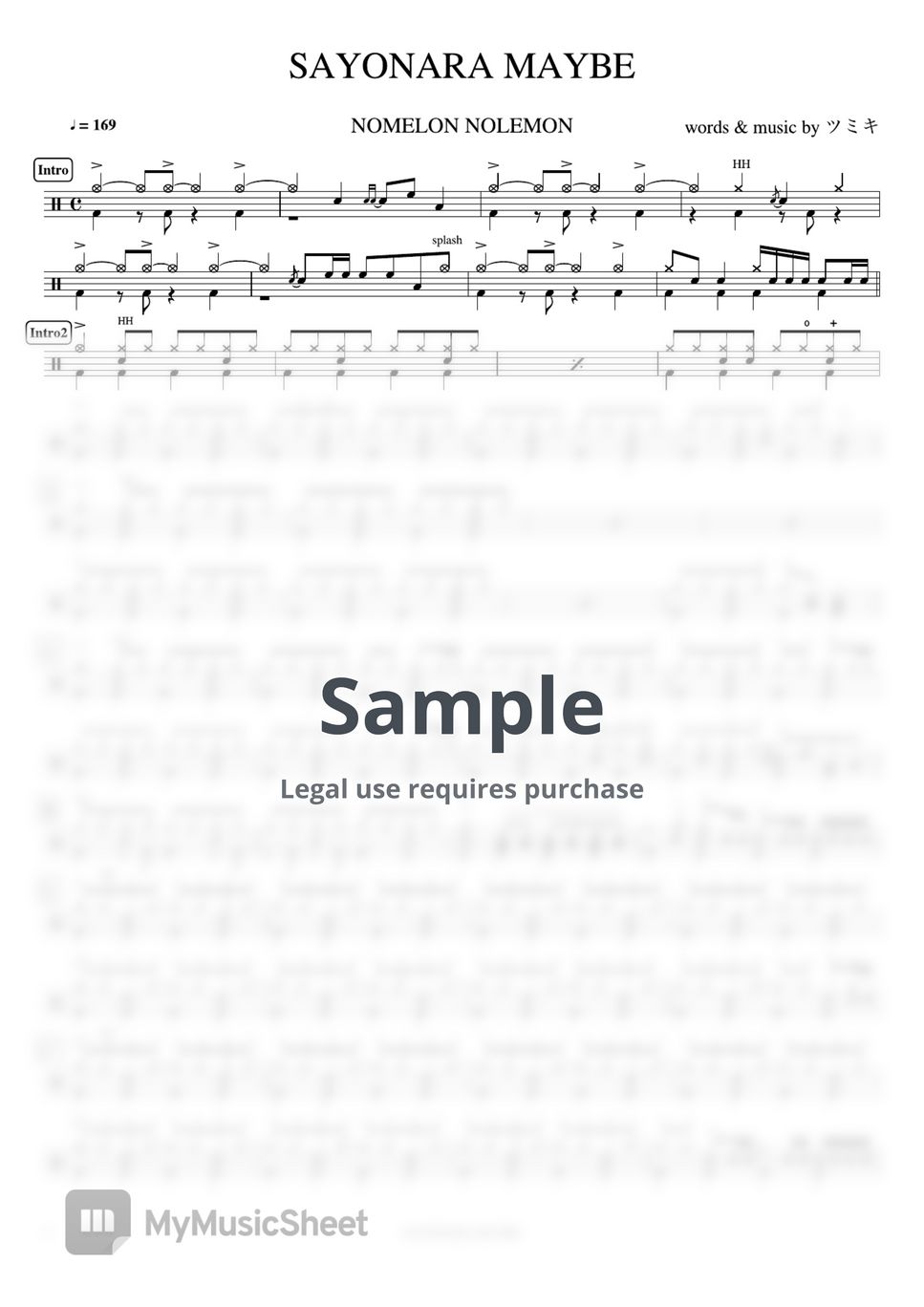 NOMELON NOLEMON - SAYONARA MAYBE Sheet Music by Cookai's J-pop Drum ...