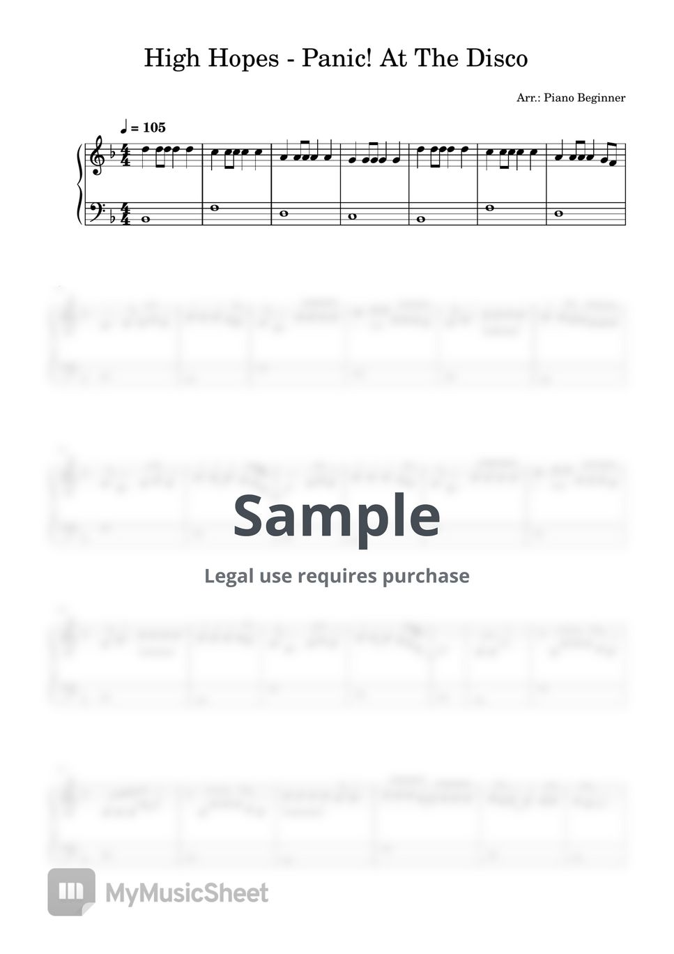 Panic! At The Disco - High Hopes 악보 by Piano Beginner