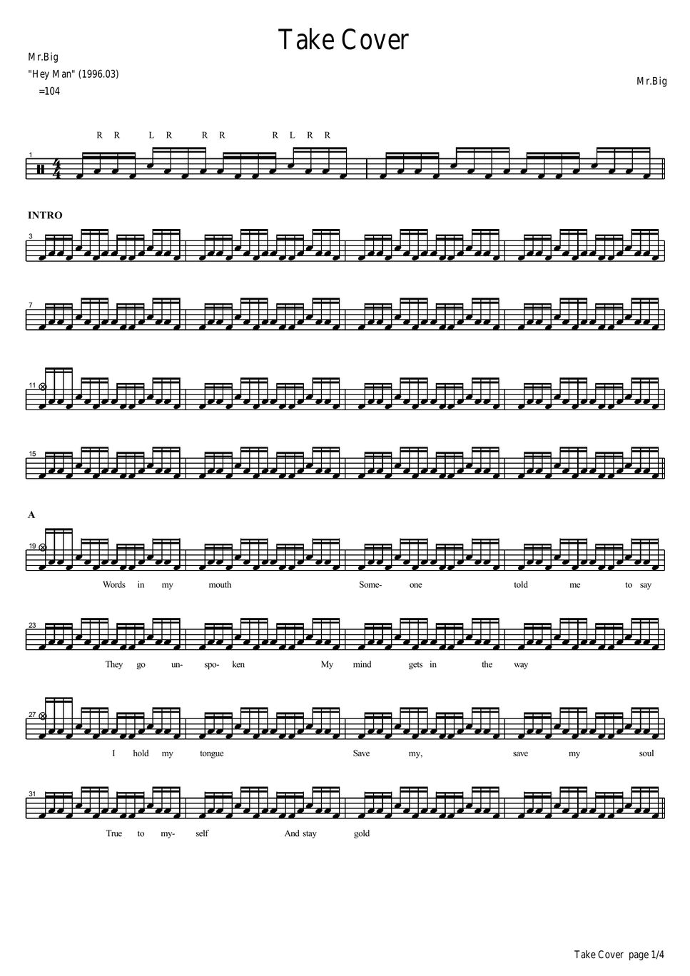 Mr.Big - Take Cover Sheet by COPYDRUM