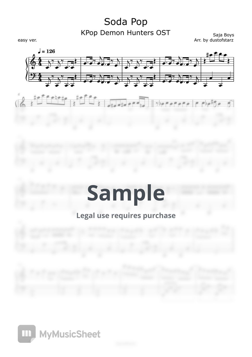 Saja Boys - Soda Pop (easy version, KPop Demon Hunters OST) Sheet Music by dustofstarz