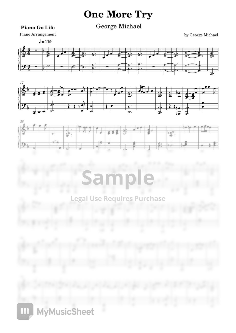George Michael - One More Try Sheet by Piano Go Life