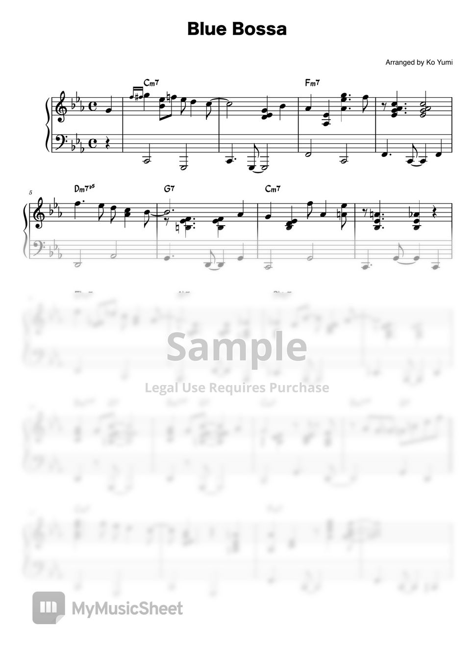 Kenny Dorham - blue bossa (piano solo) Sheet Music by KoYumi Music